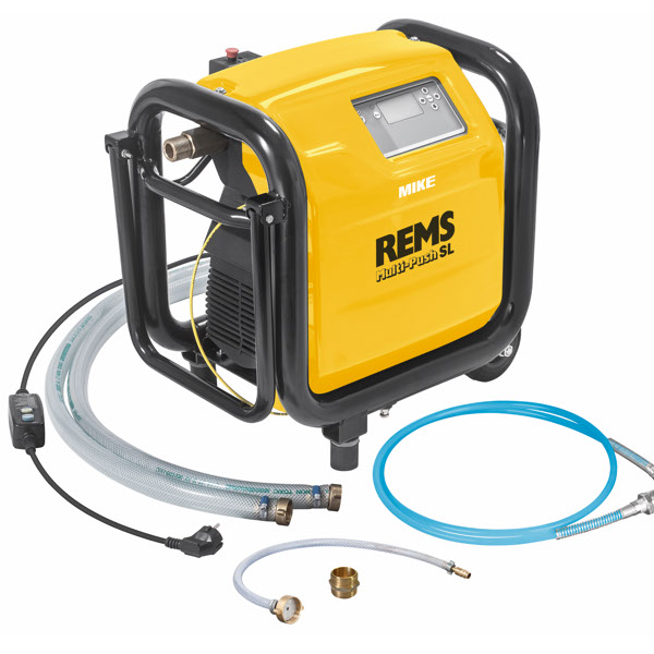 Pressure testing pump for piping system REMS Germany.